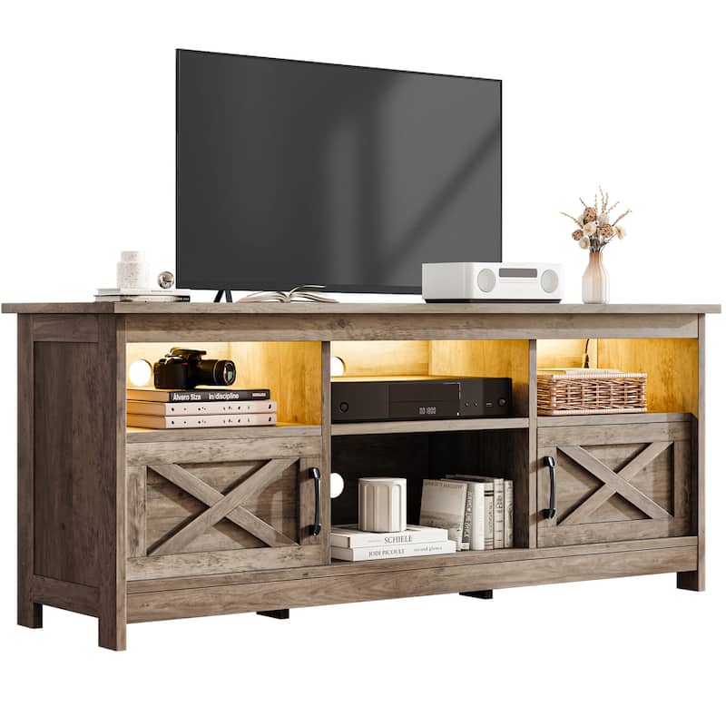 Moasis 70"/59" Farmhouse TV Stand for 80"/65" TV with Outlet and Lights - On Sale - Overstock ...